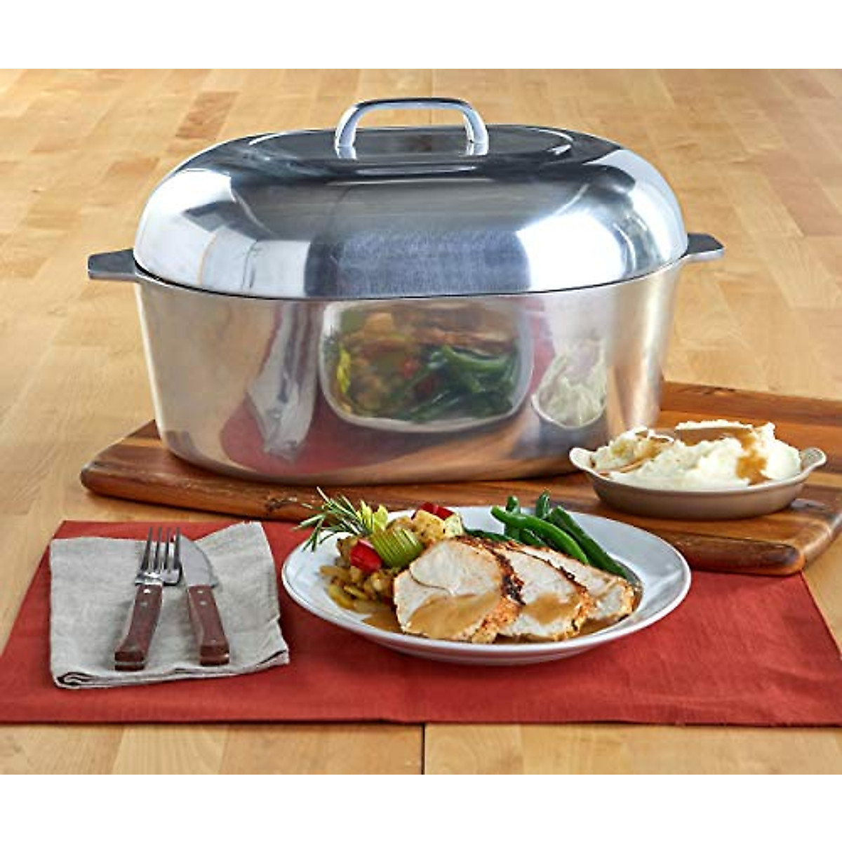 IMUSA USA Heavy Duty Cajun Oval Cast Aluminum Roaster 18", Silver