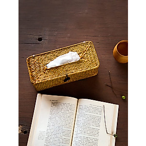 Seagrass Tissue Box Cover Rectangular Woven Napkin Holder Decorative for Bathroom Farmhouse (Natural, 10 x 5.5 x 4.2 Inch)