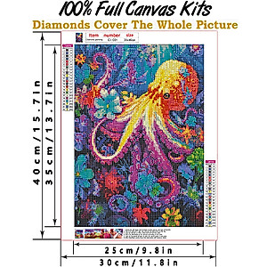 EIBEILI Diamond Painting Kits for Adults, Octopus DIY 5D Diamond Art Kits for Kids Diamond Dots for Adults Clearance Full Drill Crystal Craft Kits for Home Wall Decor Gifts 12x16inch