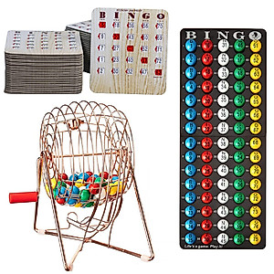 MR CHIPS 100 Finger Tip Shutter Slide Bingo Cards Plus Rose Gold Cage with Everlasting Balls and Master Board