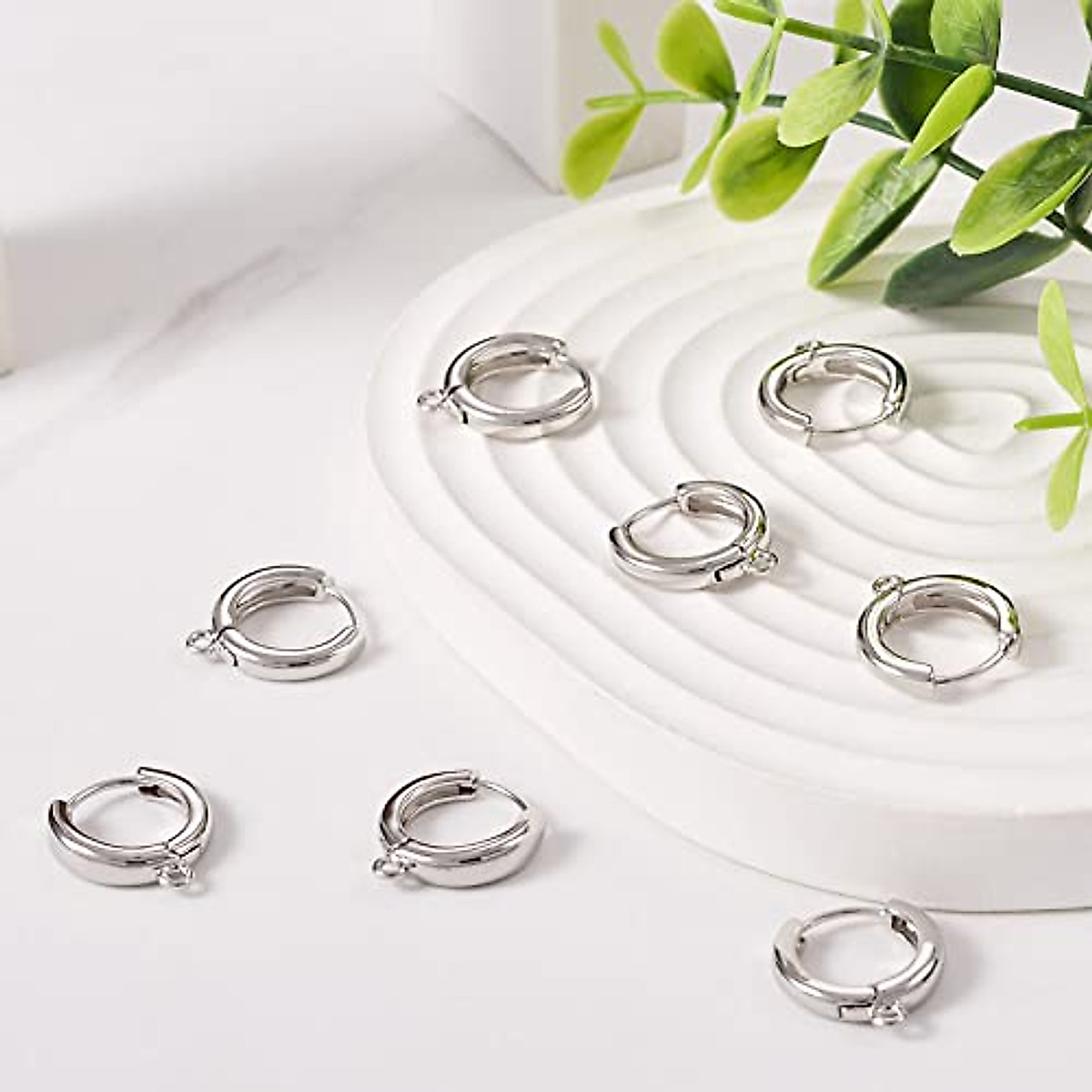 Fashewelry 10Pcs Leverback Ear Wires with Hang Loop Chunky Polished Circle Huggie Hoop Earrings Platinum Plated Piercing Ring Clip Stud Earring Hook for Dangle Earring Making 16x15mm