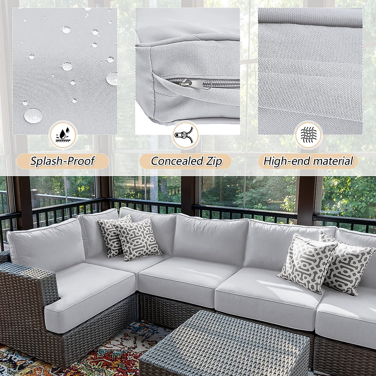 Patelai 12 Pcs Patio Cushion Covers Outdoor Cushion Covers Replacement Outdoor Cushion Slipcovers with Zipper for Outdoor Furniture, Patio Sofa Couch (6 Seat Covers and 6 Back Covers)(Light Gray)