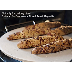 13 Inch Round Pizza Stones for Grill and Oven, Cordierite Baking Stones Set with Serving Rack & Cutter, Durable and Safe Cooking Stone Pan for Bread