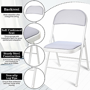 6 Pack Folding Chairs with Padded Cushions and Back Metal Frame Foldable Chairs with Padded Seats Portable Commercial Seat for Office Indoor Outdoor Meeting Wedding Party Event (White, Grey)
