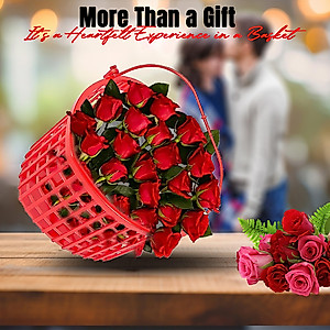 Fun Express 12 pack Valentine's Day Heart Shaped Baskets, 7" x 4.5" Empty Baskets, BPA Free Plastic, Organization Supplies, Red