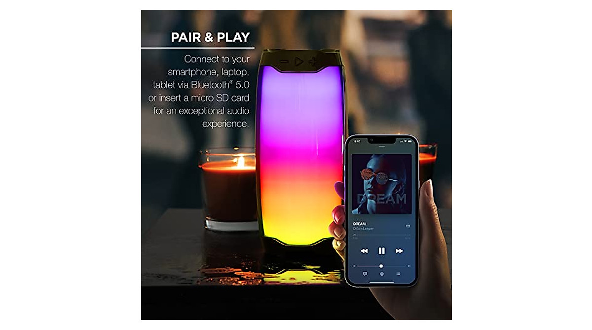 Merkury Thrill Bluetooth Speaker with Lights and Long Battery Life