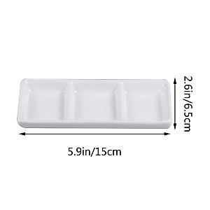 DOITOOL 2 Pcs White Ceramic Serving Platter Pure White Ceramic 3- Compartment Appetizer Serving Tray Rectangular Divided Sauce Dishes for Spice Dish Soy Sauce (15cm x 6. 5cm/ White)