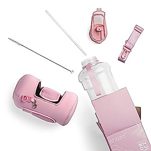 Half Gallon 2.2L Water Bottle With Straw 74oz Large Gym Water Bottle With Storage Sleeve, Bottle Brush, BuiltIn Wallet, Pockets for Phone & AirPod, BPA Free Big Sports Water Jug w/Carry Handle, Pink