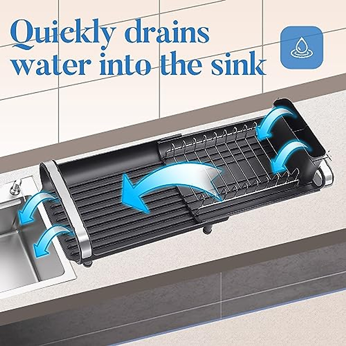 Joemdehazam Dish Drying Rack,Compact Dish Rack Durable, Stainless Steel Kitchen Drying Rack with a Cutlery Holder, Drying Rack for Dishes,Spoons, and Forks (Black)