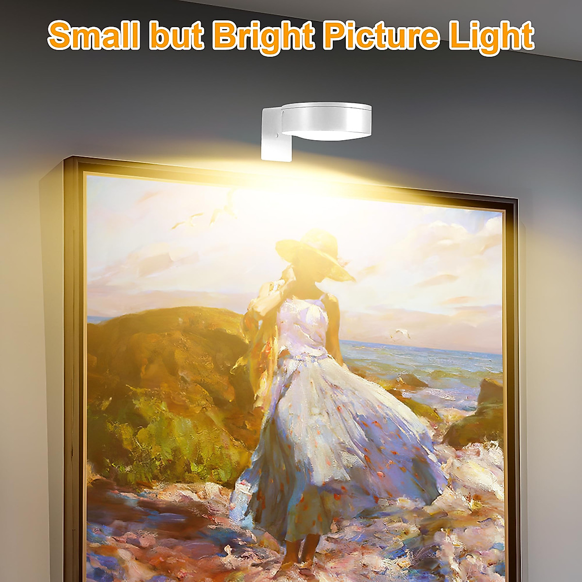 3Pcs Picture Light Battery Operated, Wireless Led Painting Light with Remote Dimmable and Timer, 3 Lighting Modes Art Display Light for Picture Frame Artworking Portrait, Wall Decorative Puck Lights