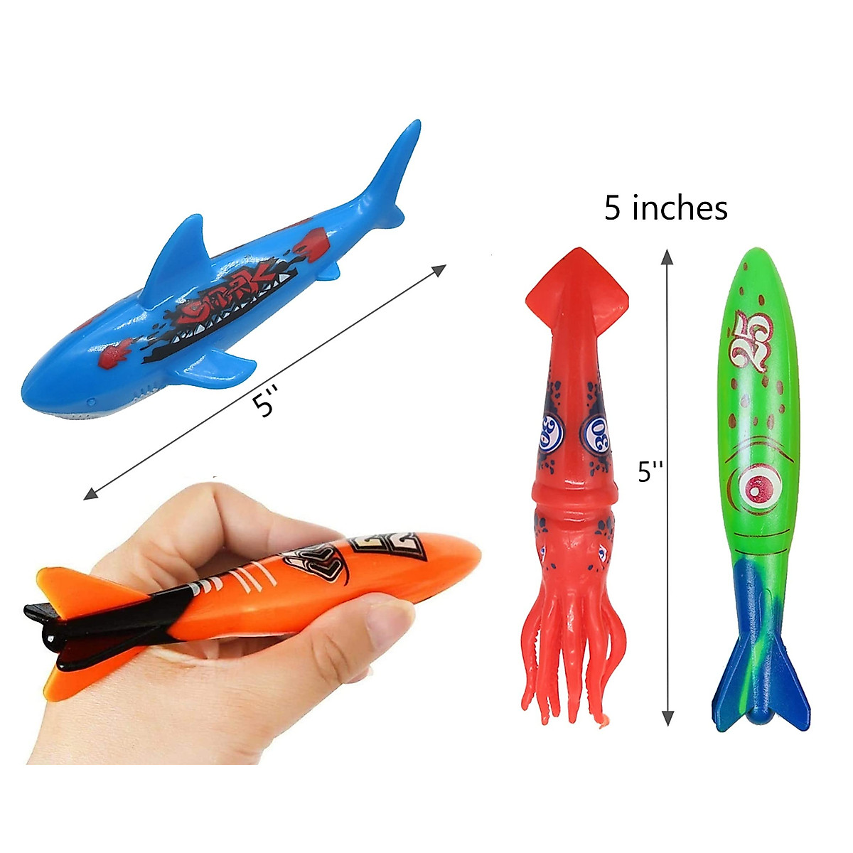 Diving Torpedo Pool Toys: Underwater Sinking Sharks, Squids, and Torpedoes - Kids' Outdoor and Indoor Swimming Activity Toy Set