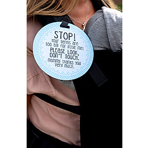 THREE LITTLE TOTS – Blue Stop Please Look Don't Touch Baby Car Seat Sign or Stroller Tag - CPSIA Safety Tested