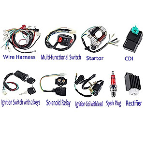 Complete Wiring Harness Kit ATV Wire Harness for Taotao Chinese 4 Wheeler 50cc 70cc 110cc 125cc Pit Quad Dirt Bike Parts with Electrics Stator Coil CDI Solenoid Relay by BOOTOP PIN