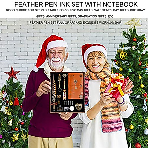 NC Feather Pen Ink Set, Includes Quill Pen,Notebook,5 Replaceable Nibs,Stamp,Spoon,Wax Beads,White Wax, Ink,Pen Holder, Cup,Envelope,Letter Paper, Etc.Gift Selection Calligraphy Pen Set.