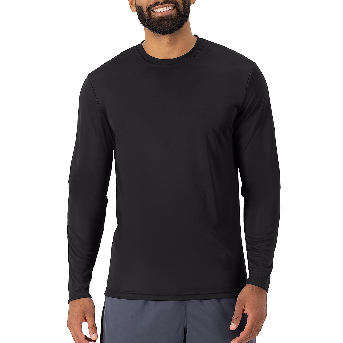 Hanes Men's Long Sleeve Cool Dri T-Shirt UPF 50+, Medium, 2 Pack ,Black