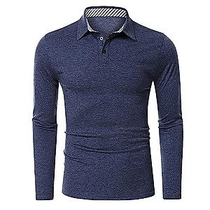 DGKaxiyaHM Men's Solid Color Breathable Golf Polo Shirts Pullover Long Sleeve Tactical Shirts Jersey Outdoor Active T-Shirts (Blue,Medium)