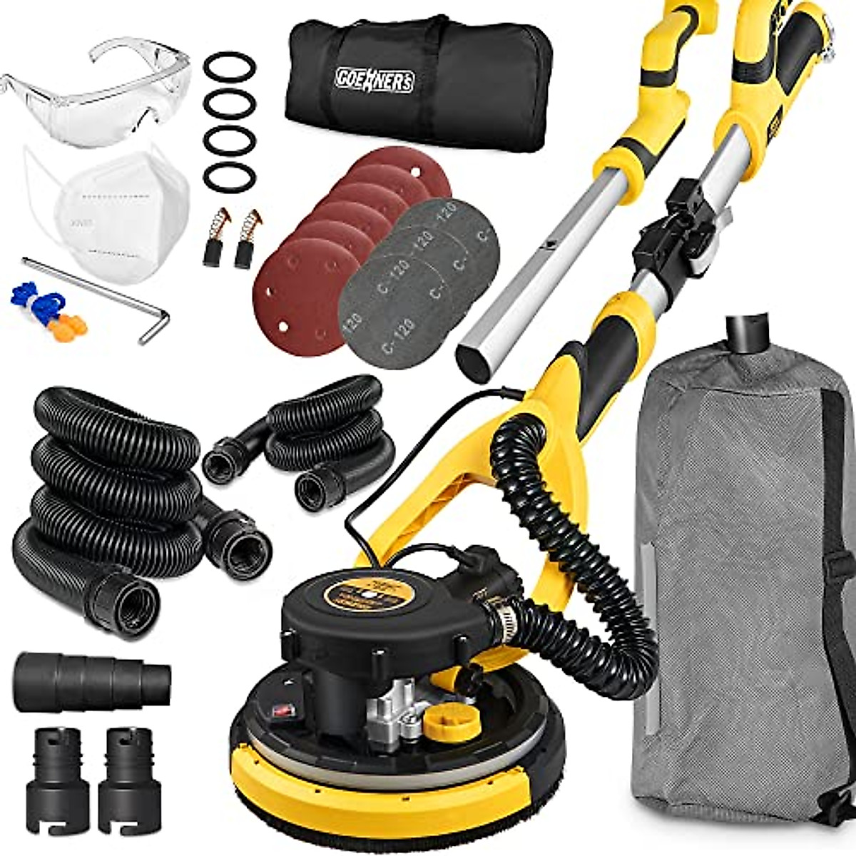 Drywall Sander, 6.5-amp Powerful Electric Drywall Sander with Vacuum, 99.5% Dust Removal, 7 Variable Speed, 900-1800RPM, Dustless Floor Sander with 26’ Power Cord for Popcorn Ceiling, Wood Floor etc