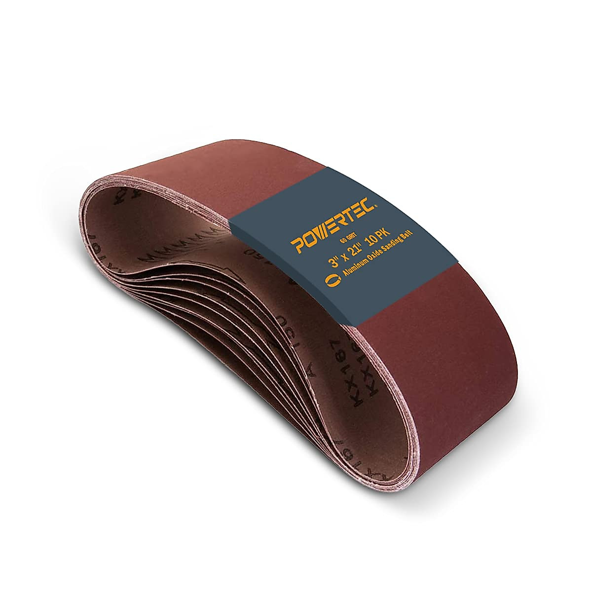 POWERTEC 110470 3 x 21 Inch Sanding Belts, 60 Grit Aluminum Oxide Belt Sander Sanding Belt for Portable Belt Sander, Wood & Paint Sanding, Metal Polishing, 10PK