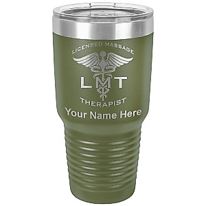 LaserGram 30oz Vacuum Insulated Tumbler Mug, LMT Licensed Massage Therapist, Personalized Engraving Included (Camo Green)