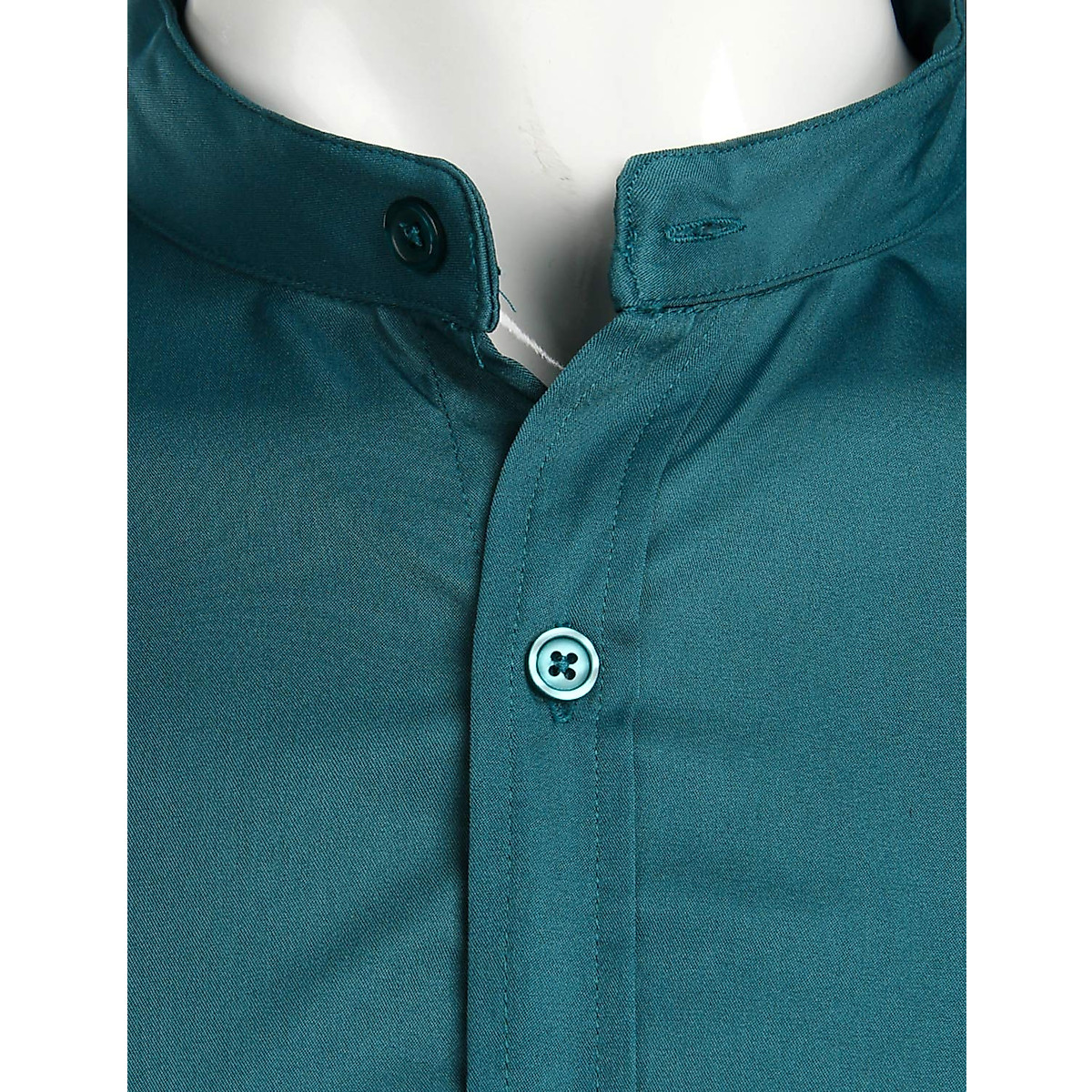 ZEROYAA Mens Hipster Solid Slim Fit Long Sleeve Mandarin Collar Dress Shirts ZLCL08 Teal Large