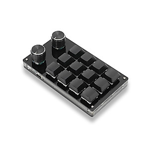Septpenta Mini 12-Key Keyboard One-Hand Macro Mechanical Keyboard with 2 Adjustment Knobs, Plug and Play, Multifunctional Programmable Shortcuts for Office Games(Black)