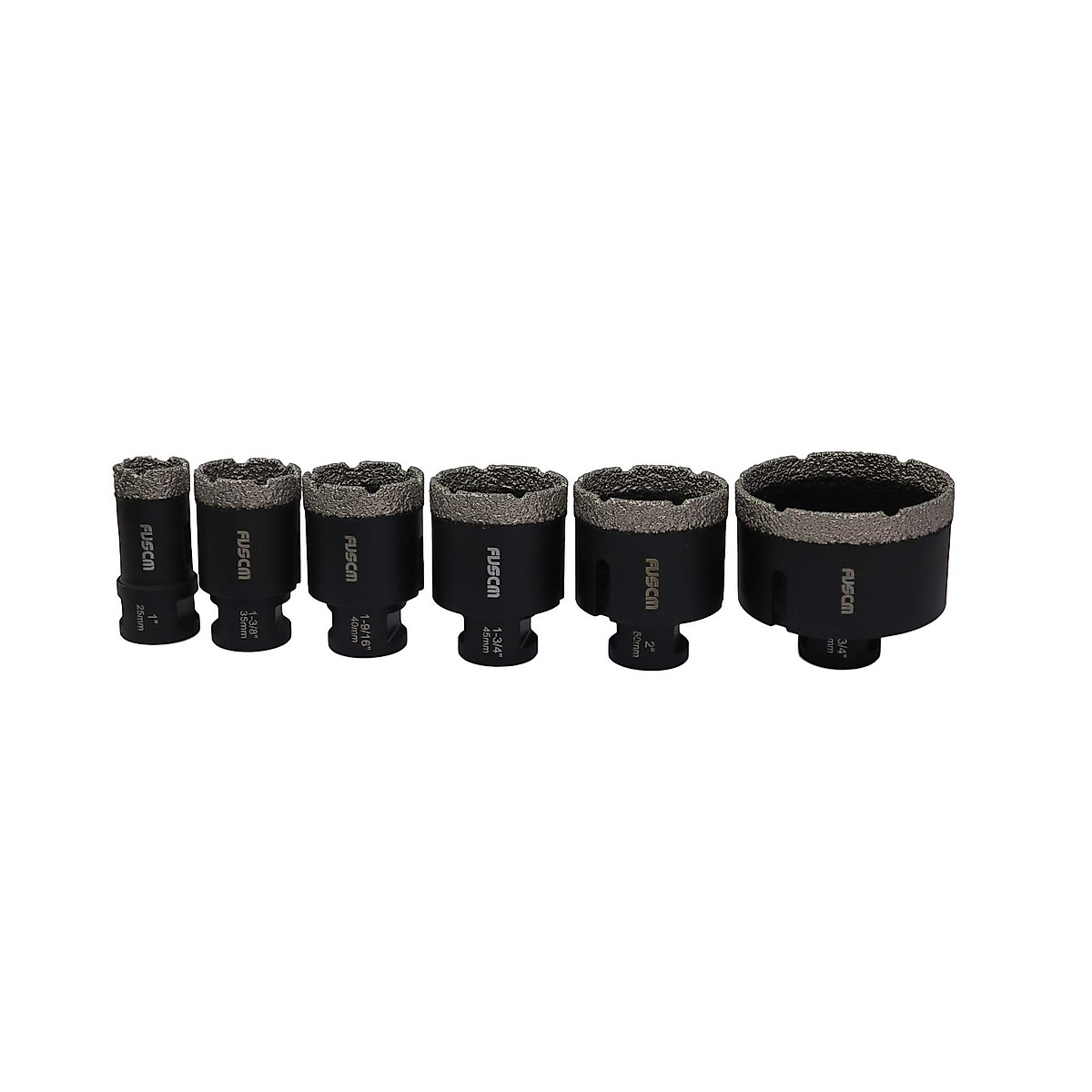 FVSCM Vacuum brazed Diamond Dry Drilling bits Core bits Set with 5/8-11 for Porcelain Tile Granite Marble Stone Masonry Black（25/35/40/45/50/68mm）