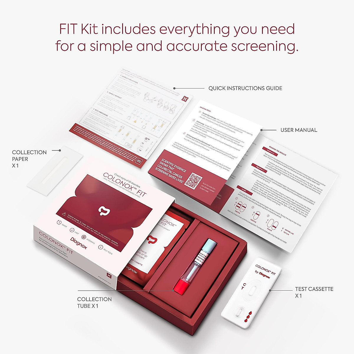 COLONOX at-Home Colon Screening Test Kit – Easy to Use Fecal Occult Blood (FIT or FOB) Colon Test for Early Detection (1 Test)