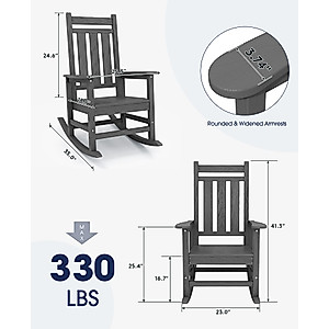 KINGYES HDPE Outdoor Rocking Chair, All Weather Use Porch Rocker, Heavy Duty Outdoor Rocking Chair for Adult, Gray