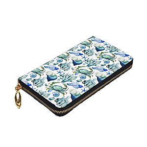 Women Zip Around Long Purse Crab Conch Fashion Credit Card Holder Purse