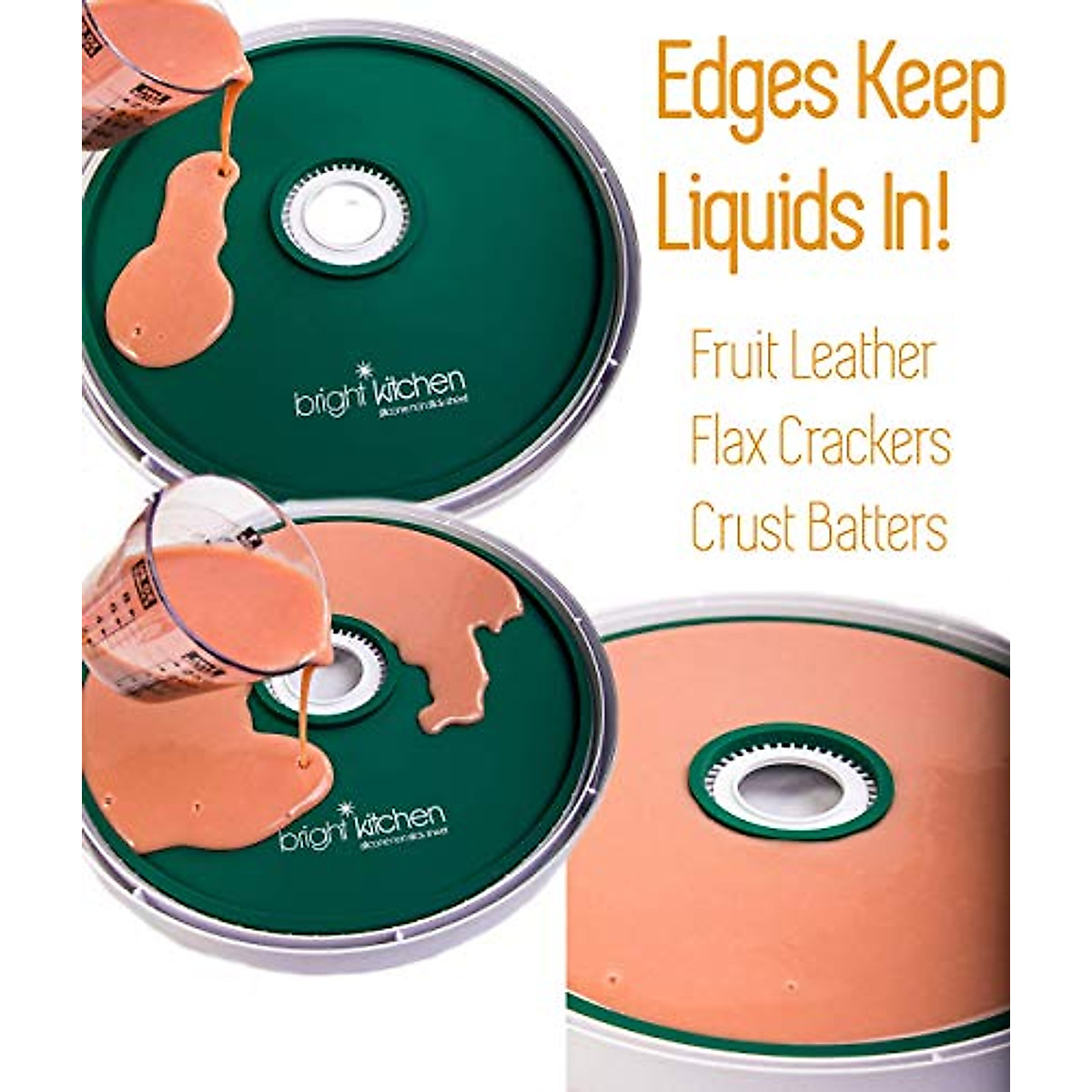 4 Fruit Leather Silicone Dehydrator Sheets with EDGES - NON-Toxic for Nesco Round Dehydrators Lip Mold Hold Batter Liquids Fruit Roll Up Fruit Leather Circle ReUsable Flexible Non Stick