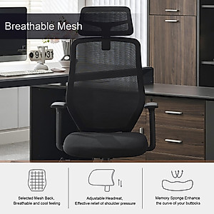 Okeysen Ergonomic Office Chair, High Back Mesh Home Office Desk Chair with S-Shaped Back Support, Swivel Computer Task Chair with Adjustable 2D Headrest, Gaming Chair for Home Office.
