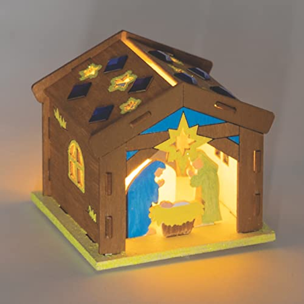 Baker Ross FC206 Nativity Stable Wooden Model Kit - Pack of 3, Tealight Holder to Decorate and Display, Wooden Crafts for Children, Ideal Christmas Arts and Crafts Project
