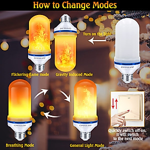 CPPSLEE LED Flame Light Bulbs, 4 Modes Fire Light Bulbs, E26 Base Flame Bulb, Holiday Decorations Outdoor Indoor Home, Lights Bulbs (Yellow, 4 Pack)