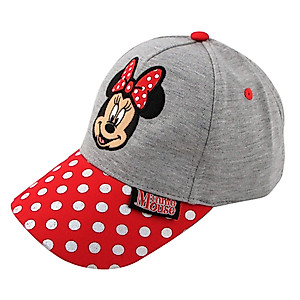 Disney Little Baseball Cap, Minnie Mouse Adjustable Girl Hats for Kids Ages 4-7, Red/Grey Polka Dots