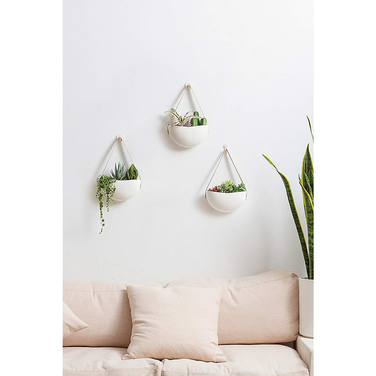 Mkono Wall Planter for Indoor Plants Ceramic Hanging Planter Holder Flower Pots for Succulent Air Plant Cactus Faux Plants Bathroom Living Room Office Porch Decor Set of 3 (Plant Not Included)