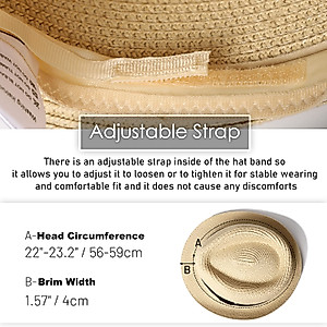 Lvaiz Womens Straw Hat Short Brim Panama Fedora Beach Sun Trilby Hat for Vacation Gentlemen Roll Up Summer Hat, Beige L