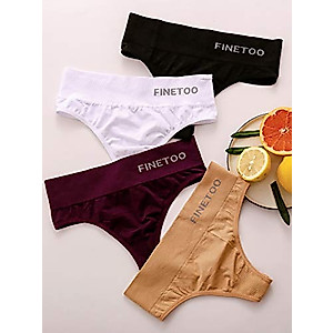 FINETOO 4 Pack High Waist Thongs for Women Breathable Underwear Soft Stretchy Nylon Spandex No Side Seam Panties(L)