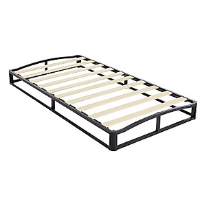 Amazon Basics Metal Platform Bed Frame with Wood Slat Support, 10 Inches High, Twin, Black