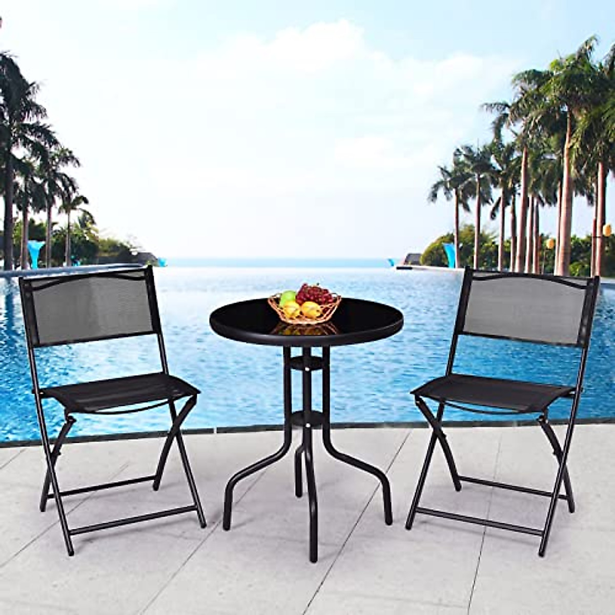 UIIAIOUIAIO 3 Piece Folding Patio Bistro Set, Metal Chairs & Table Set, Outdoor Patio Furniture Set for Garden, Front Porch, Poolside, No Assembly Needs