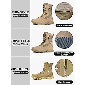 FREE SOLDIER Men's Tactical Boots 8 Inches Lightweight Combat Boot Durable Suede Leather Military Work Boots Desert Boot (Tan, 11)