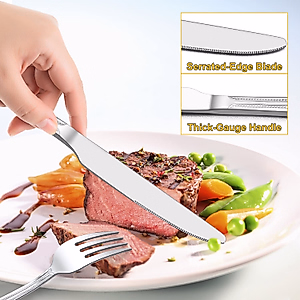 E-far 60-Piece Silverware Set for 12, Stainless Steel Flatware Cutlery Set with Pearled Edge, Include Forks Spoons and Knives, Modern Tableware Eating Utensils for Kitchen Restaurant, Dishwasher Safe