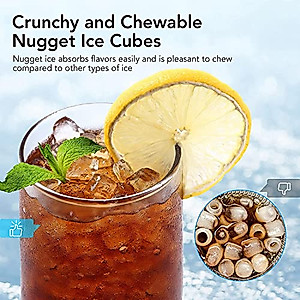 FlexWill Nugget Ice Maker, Ice Maker Machine, 44lbs/24H Output Ice, 3Qt Water Reservoir & Self-Cleaning Portable Ice Maker with Freestanding Ice Scoop, Pellet Ice Maker for Home Bar Party, Silver