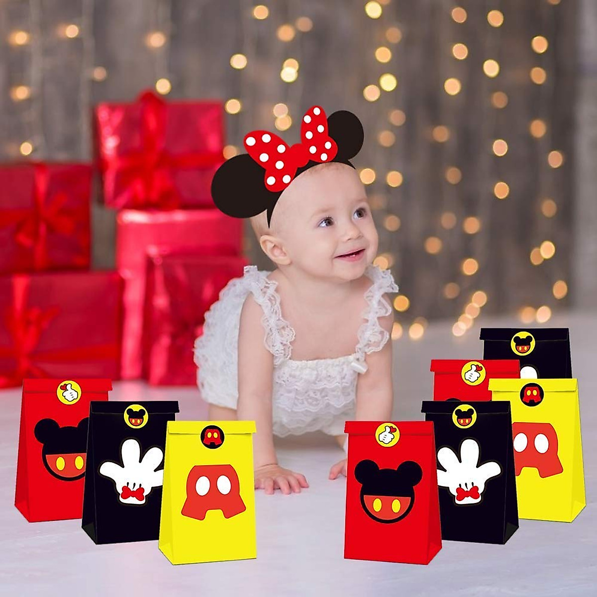24 Packs Mickey Party Bags,Mickey Gift Paper Bags for Cookie,Cake,Chocolate,Candy,Snack Wrapping Good, Perfect for Theme Birthday Parties and Decorations