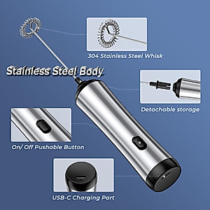 MAEXUS Milk Frother, Rechargeable frother wand, Milk Frother Handheld Foam Maker for Coffee, Cappuccino, Lattes, Matcha, Hot Chocolate, with Milk Frothing Pitcher(20 oz / 600 ml)