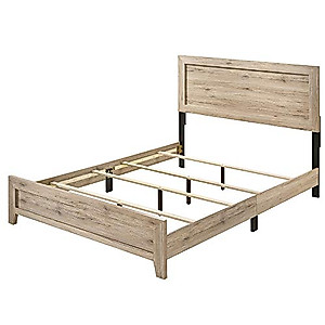 Benjara Wooden Eastern King Bed with Grains and Knots, Brown