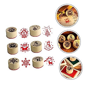 NOLITOY 18 Pcs Christmas Wooden Stamp Wood Decor DIY Scrapbook Lace Trim DIY Wood Stamp Block Wooden Stamping Blocks Scrapbook Stamp Round Seal Retro Stamp Retro Seal Pattern Tool Rubber
