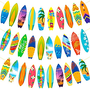 2pcs Surfboard Themed Banner Decorations Summer Surfing Birthday Party Decorations Surf Birthday Garland Decorations for Swimming Pool Summer Beach Party Birthday Baby Shower Party Supplies