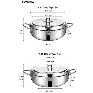 Deep Fryer Pot, Japanese Style Tempura Deep Fryer Frying Pot With Thermometer, Lid, Oil Drip Drainer Rack for French Fries Fish Shrimp Chicken 7.9 Inch/2.2 L 304 Stainless Steel Gifts