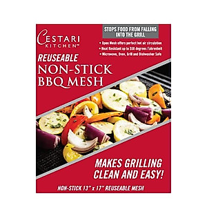 Cestari BBQ Grill Mats Non Stick Grill Toppers- Extra Large Cut to Fit - Pizza Oven Screen - Heavy Duty PFOA Free Grill Mesh Set of 2