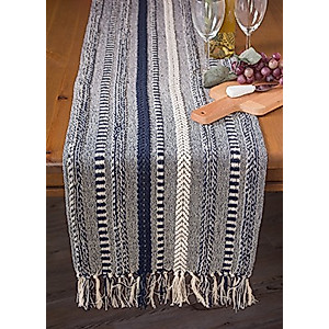 DII Farmhouse Braided Stripe Table Runner Collection, 15x72 (15x77, Fringe Included), Navy Blue